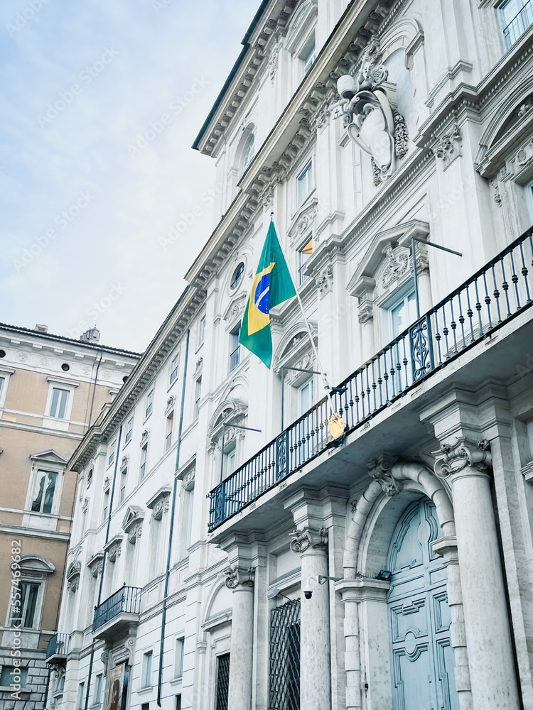 Brazilian Flag hoisted at the Brazilian Consulate in Rome, Italy ...