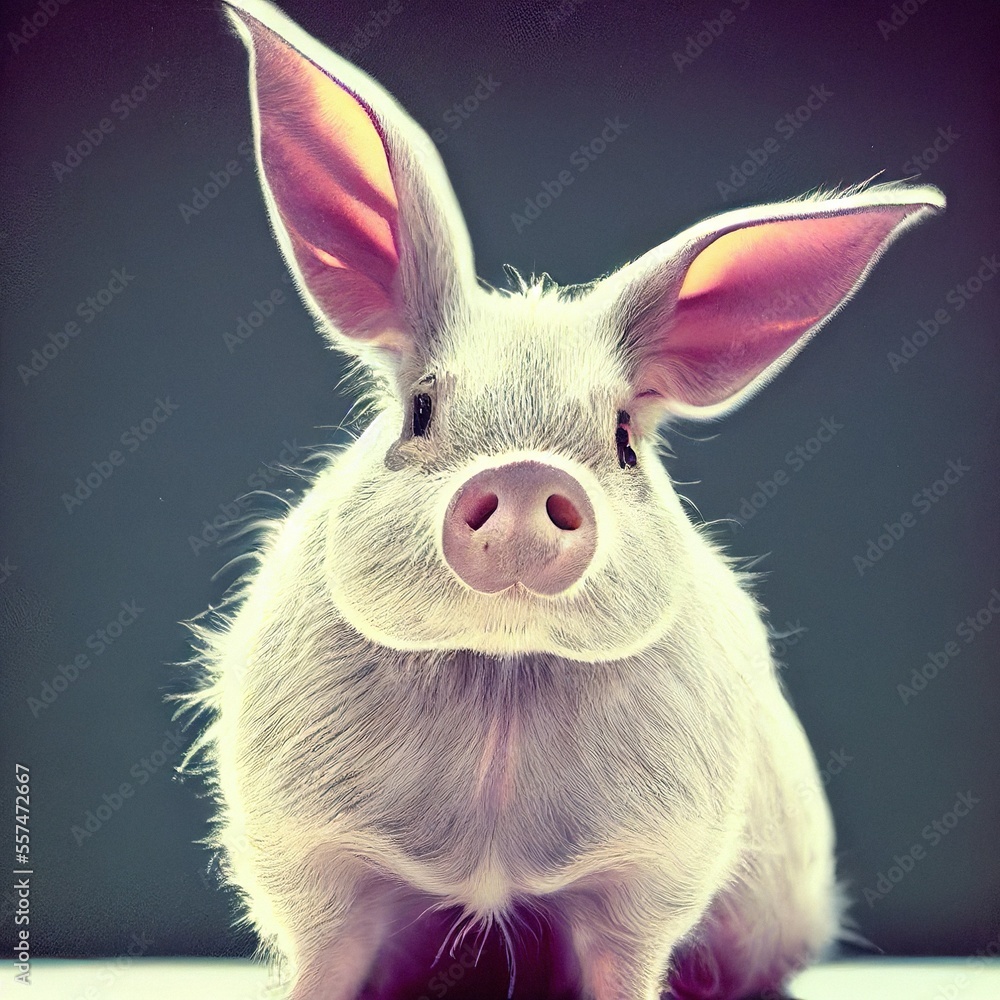 Cute baby pig with bunny ears. Fantasy photomontage Stock Illustration ...