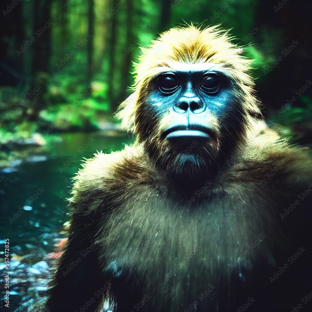 Photography of Bigfoot or Sasquatch in the forest Stock Illustration ...