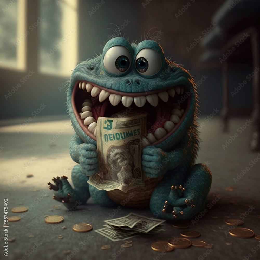 Happy monster eating money, created with Generative AI technology Stock ...