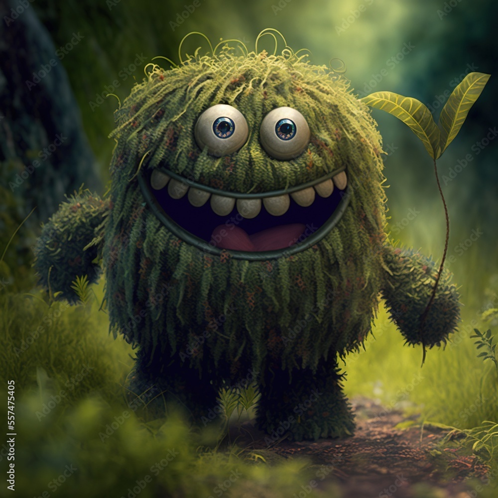 Happy walking bush monster, created with Generative AI technology Stock ...