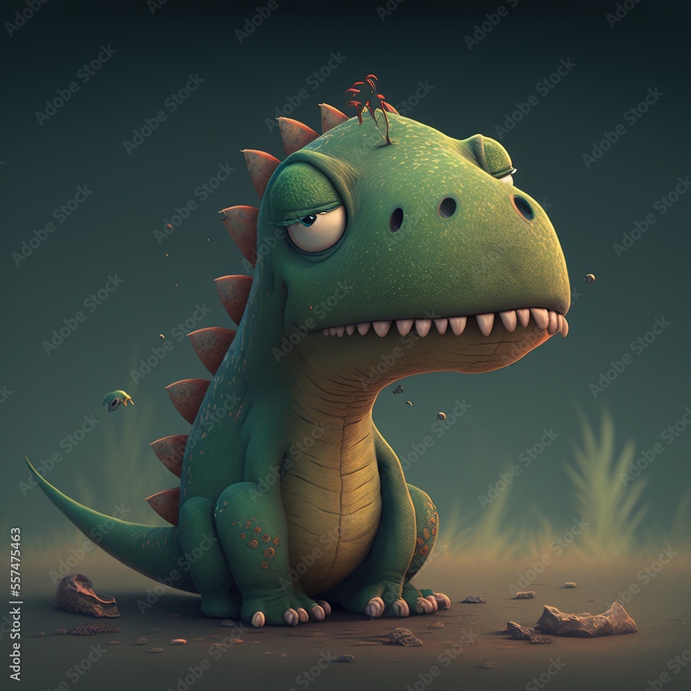 Sad dinosaur cartoon, created with Generative AI technology Stock ...