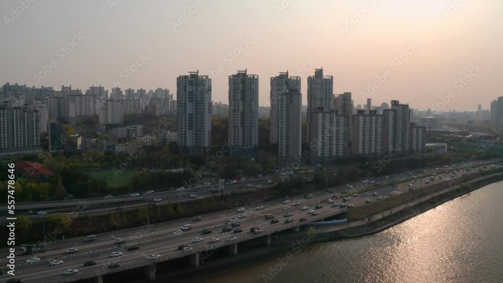 [korea drone footage] Han-river city landscape, Seoul, Nodeul Island ...