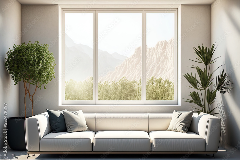 ภาพประกอบสต็อก Contemporary luxury interior background with panoramic ...