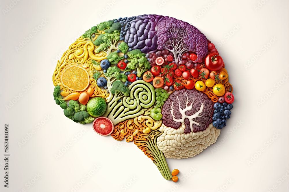 Human brain made with fruits and vegetables Stock Illustration | Adobe ...