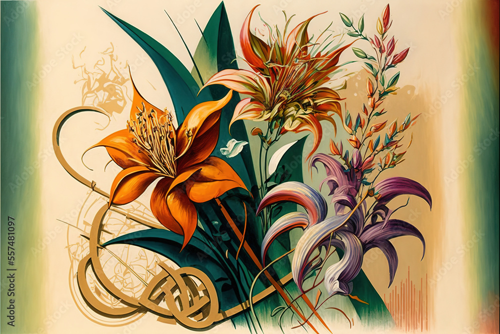 Abstract flower illustration featuring bird of paradise flowers ...