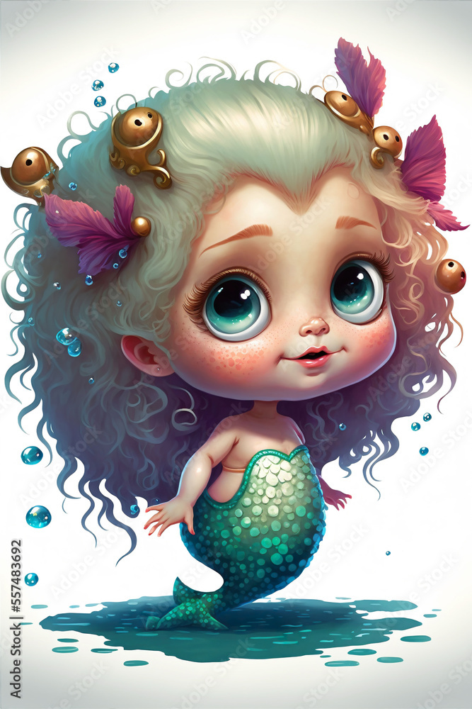 Beautiful cartoon Mermaid. Poster for kids. AI illustration Stock ...