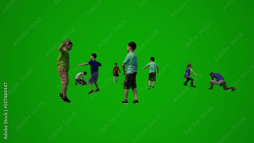 3D of a family with different children on green screen having fun ...