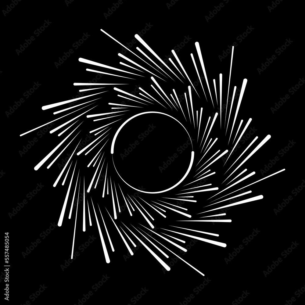 White speed lines in circle form. Geometric art. Starburst. Sun rays ...