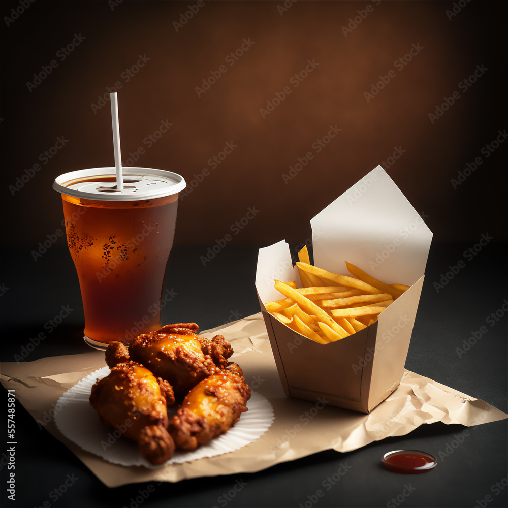 Hot and Spicy Boneless Buffalo Chicken Wings With a drink and fries in ...