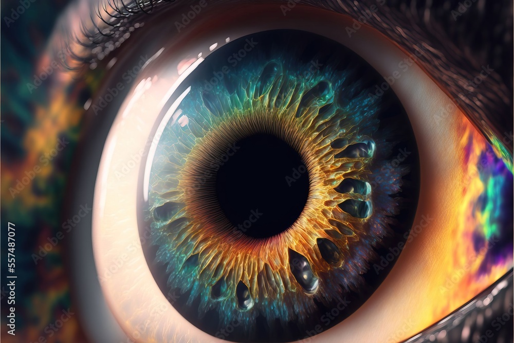 4K resolution or higher, close up very detailed of a multicolor eye ...