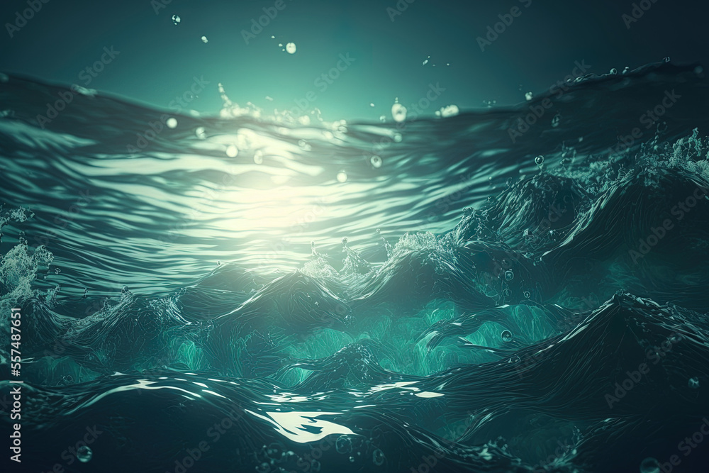 Abstract backdrop design wallpaper underwater waves on sun beams day ...