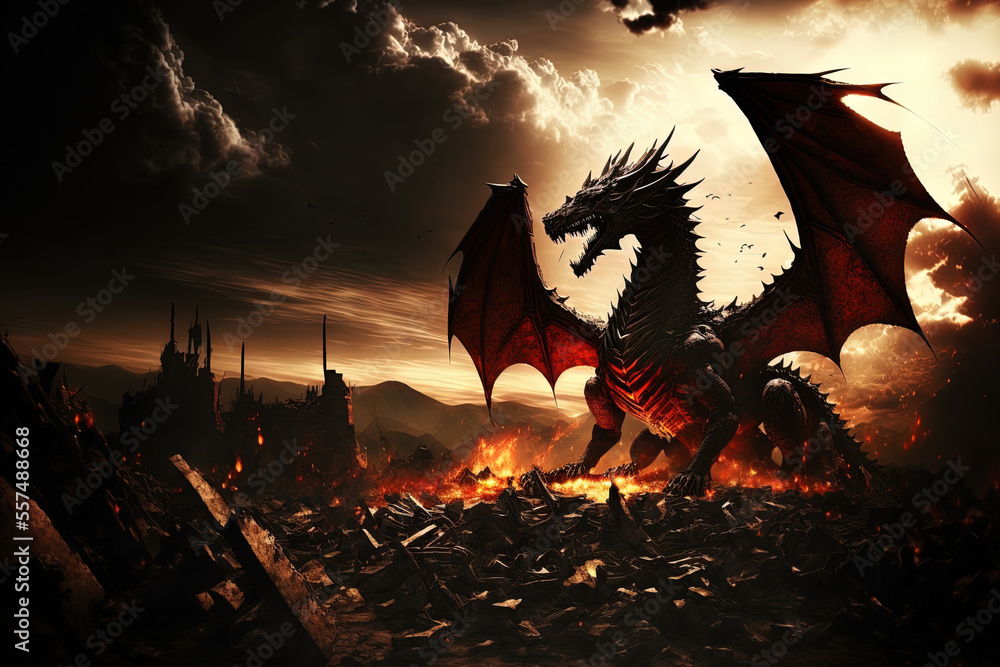 Earth's devastation and the Dragon War. Generative AI Stock ...