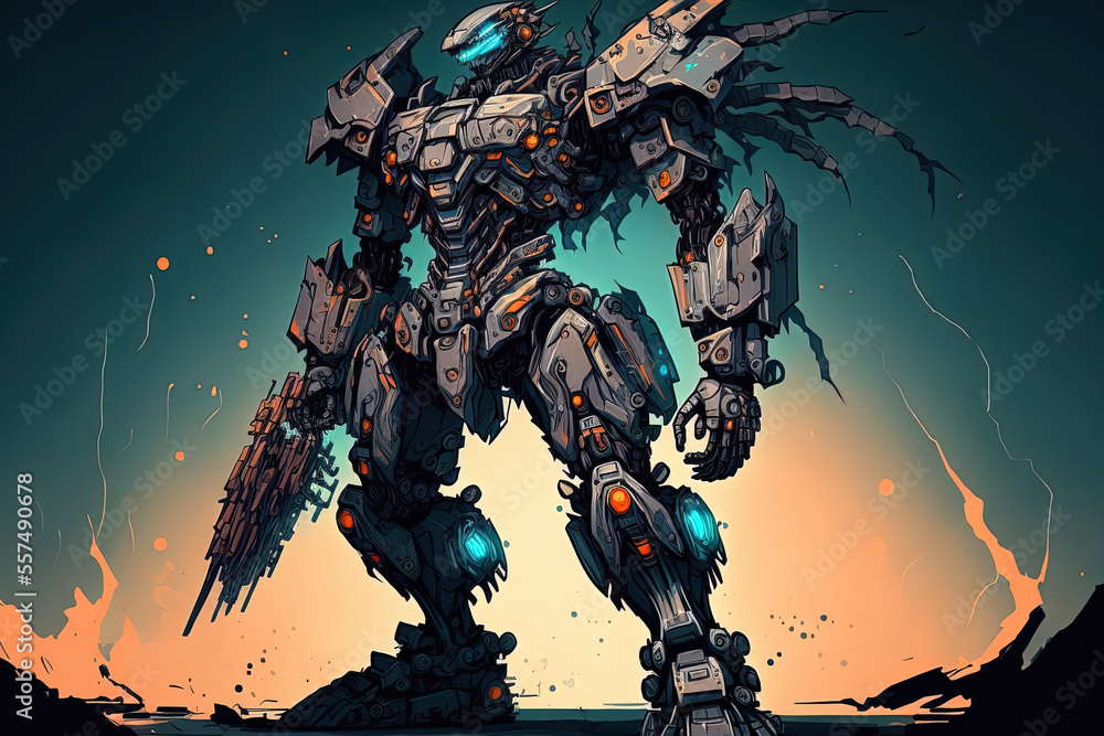 futuristic element mecha robot constructed from the head, arms, legs ...