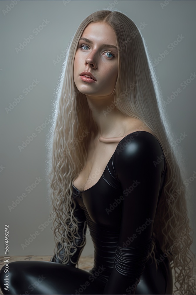 "Seductive AI Generated Illustration of a Woman in a Latex Black Suit for Your Provocative and ...