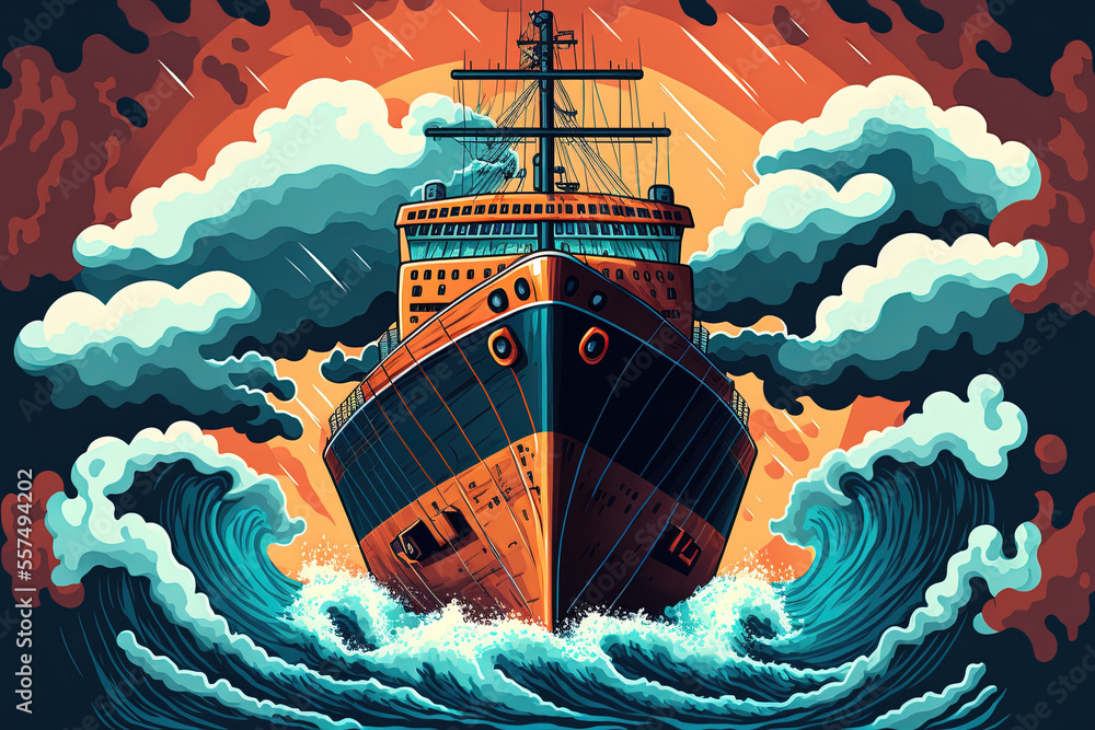 Bright midday, a large thunderstorm in the middle of the ocean, a ...