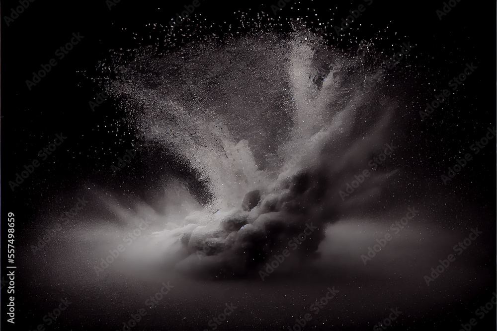 Dust explosion on black surface, ideal for overlays and backgrounds ...
