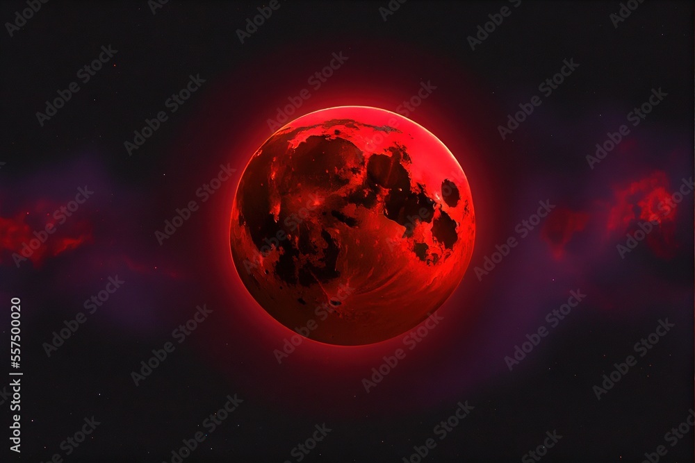 Blood Moon - Crimson red moon in a bright red landscape Desolate ...