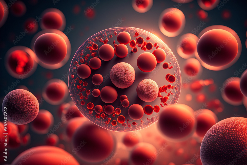A group of red blood cells, a microscopic photo, Generative AI Stock ...