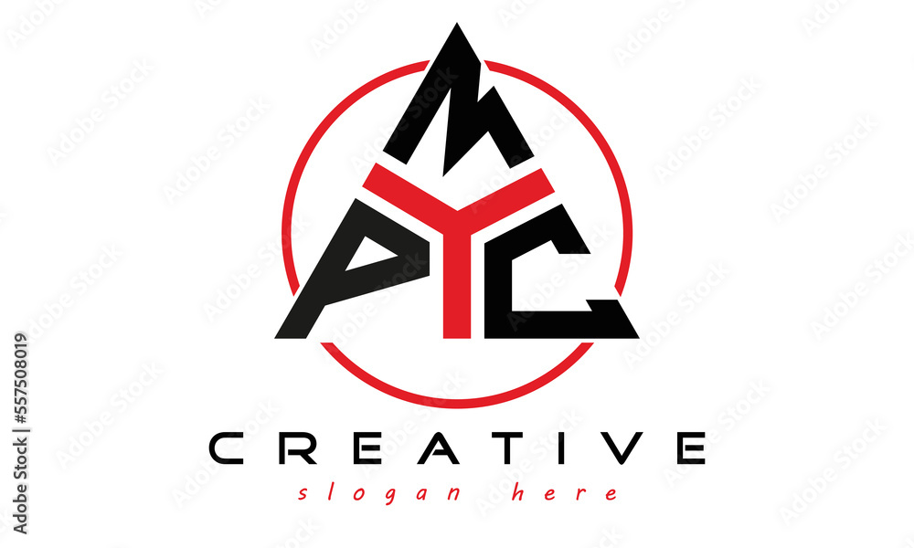 PMC three letter creative triangle shape in circle logo design vector ...
