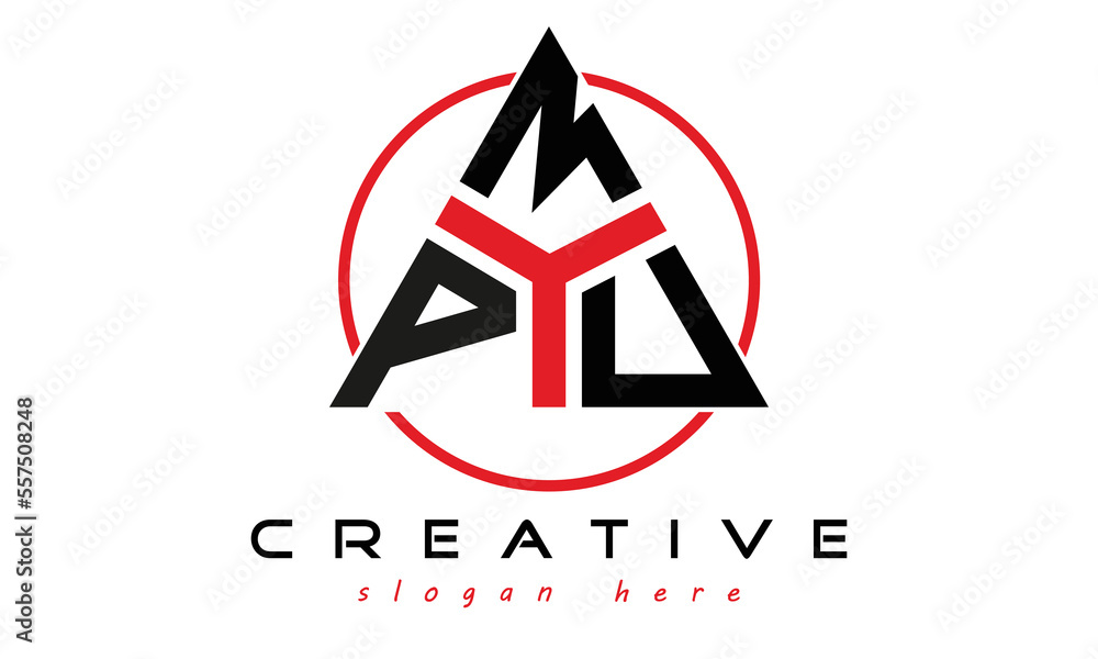 PMU three letter creative triangle shape in circle logo design vector ...