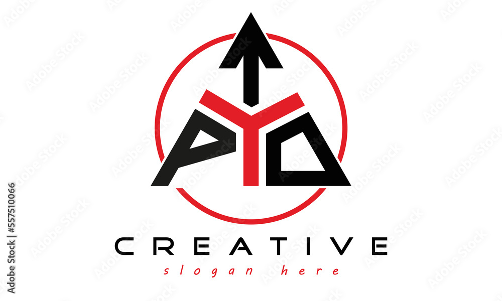 PTO three letter creative triangle shape in circle logo design vector ...
