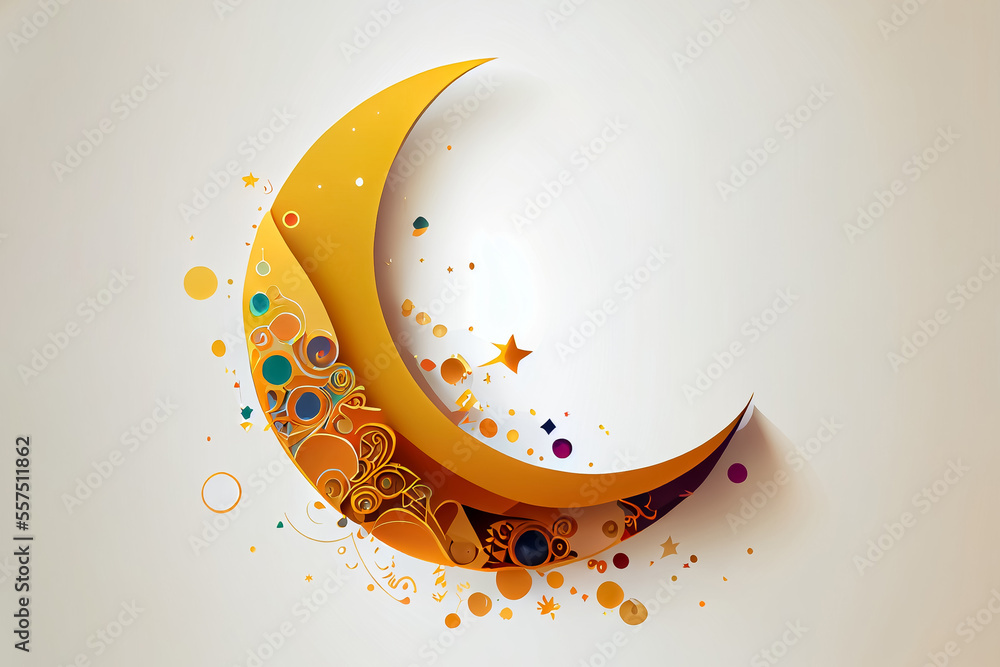 cartoon style illustration of crescent golden moon isolated on white ...