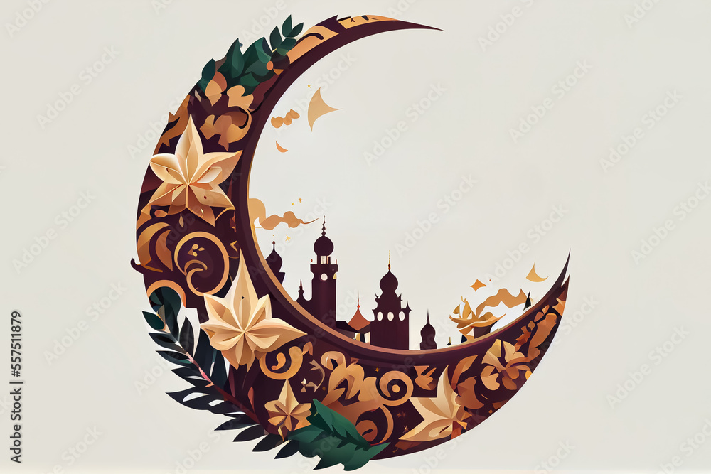 cartoon style illustration of crescent golden moon isolated on white ...