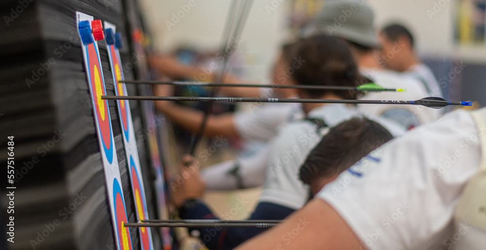 High resolution Archery indoor competition scene Stock Photo | Adobe Stock