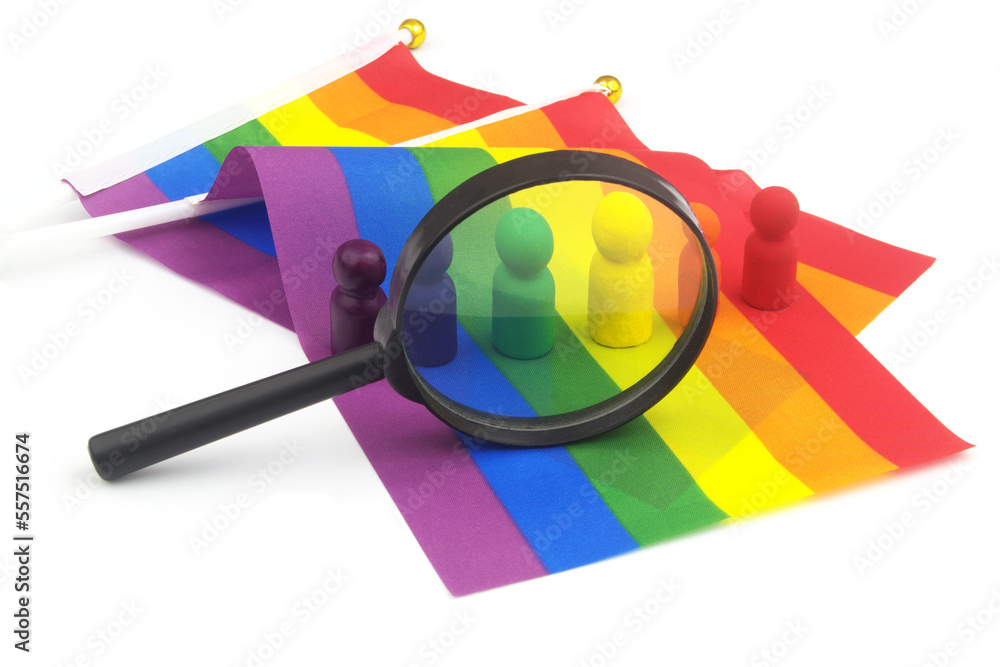 LGBT community review concept. Rainbow colored people figures on LGBT ...