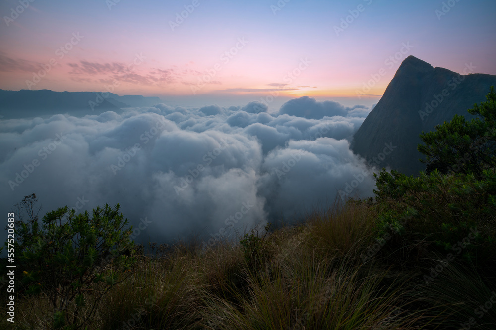 Foggy morning mountain landscape image, awesome nature scenery from ...