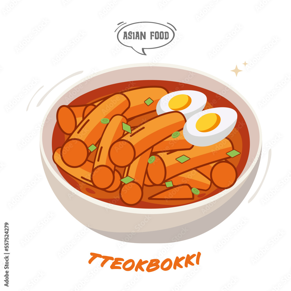 Vetor de Tteokbokki korean traditional food Vector illustration do ...
