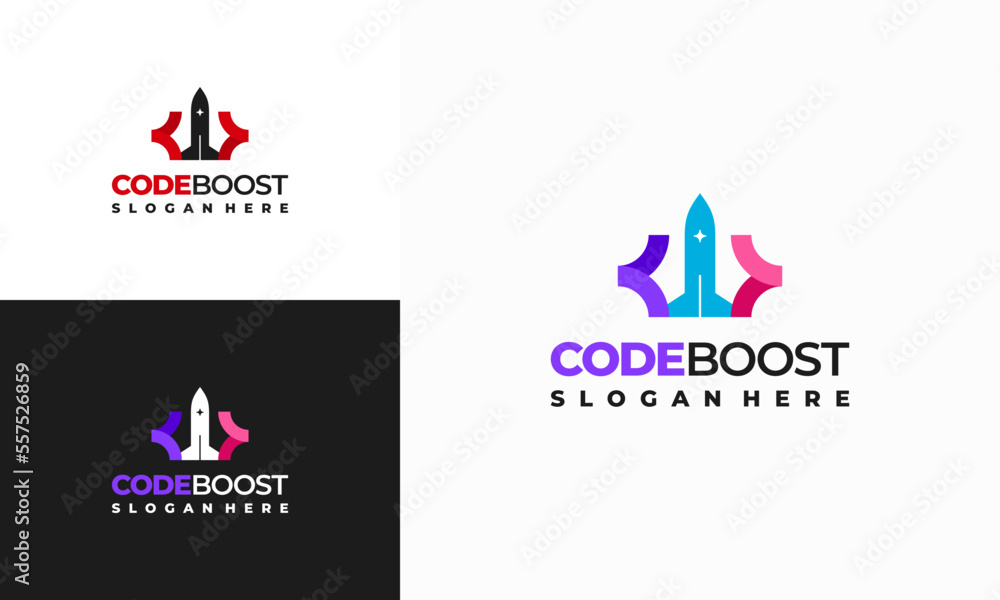 Code Boost Logo designs concept vector, Rocket Code logo template icon ...
