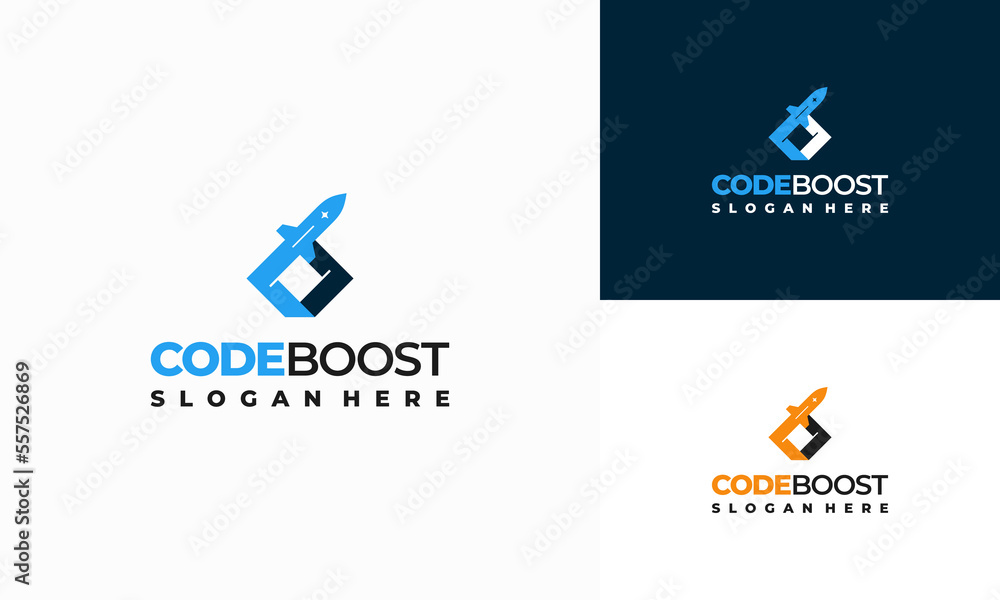 Code Boost Logo designs concept vector, Rocket Code logo template icon ...