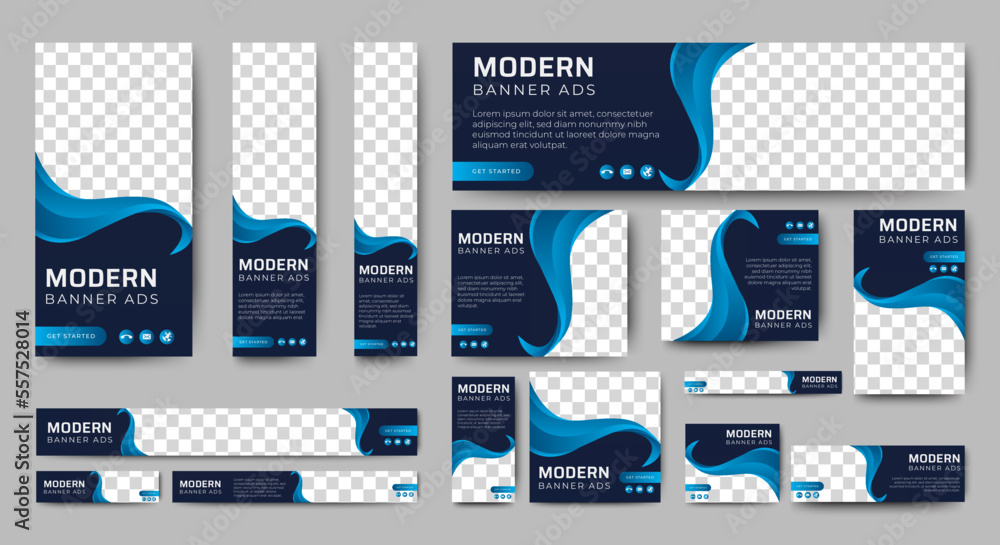 Modern Business Web Banner Set template. Black and Blue cover header ...