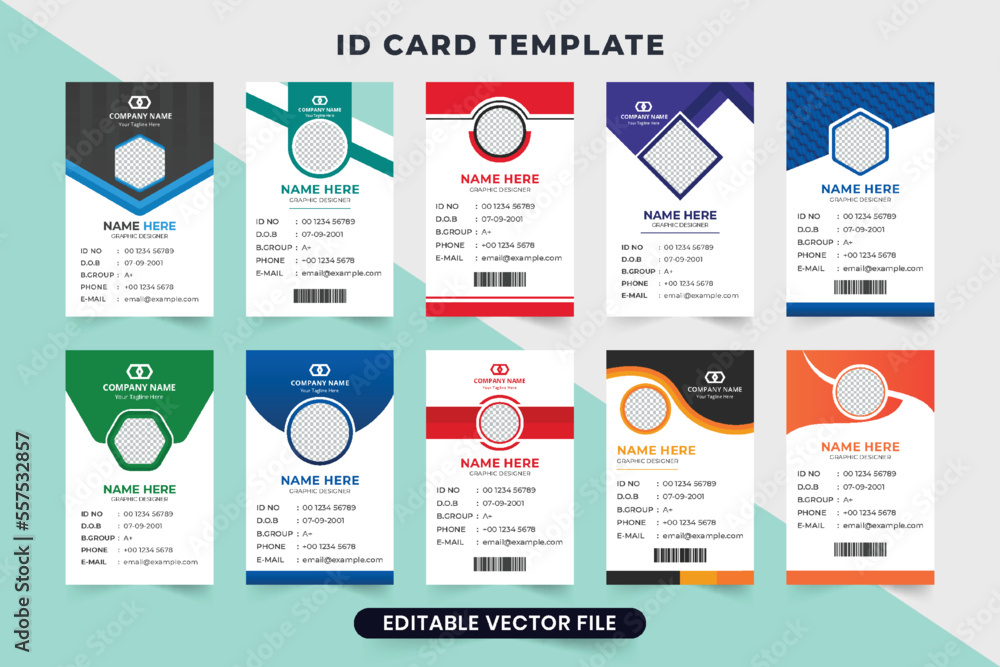 Office identity card set design with abstract shapes and photo ...