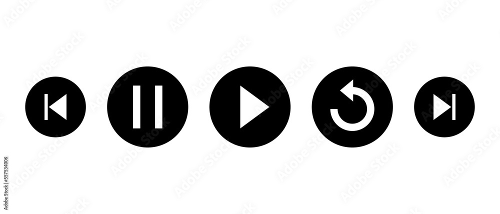 Previous, pause, play, repeat, and next track button icon vector Stock ...