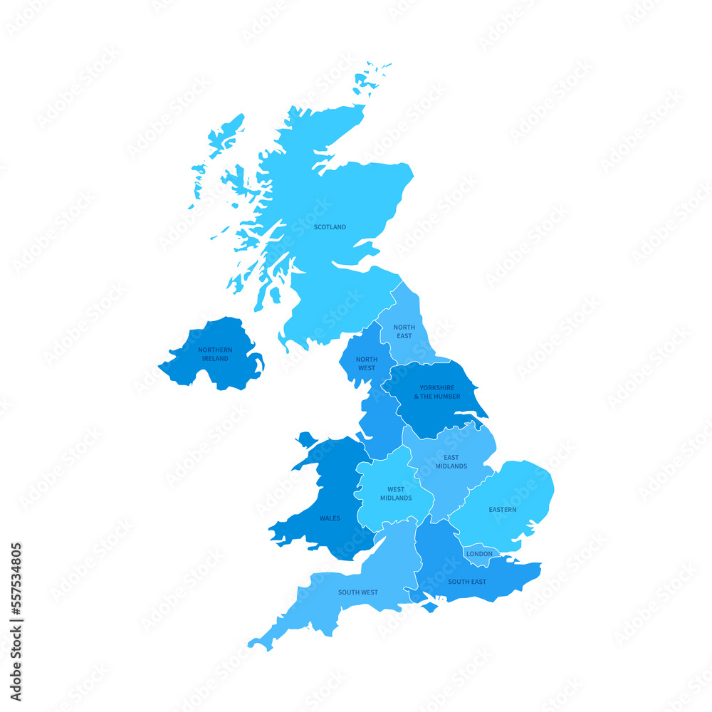 Poster United Kingdom UK Regions Map with Editable Outline Vector ...