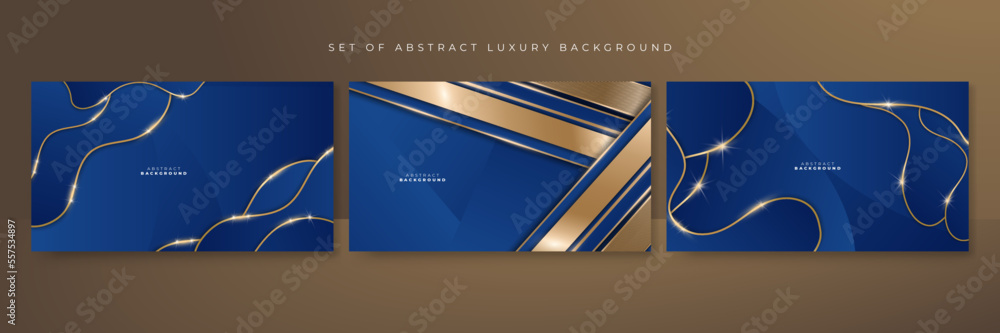 Set of blue background with gold line and texture. Design template ...