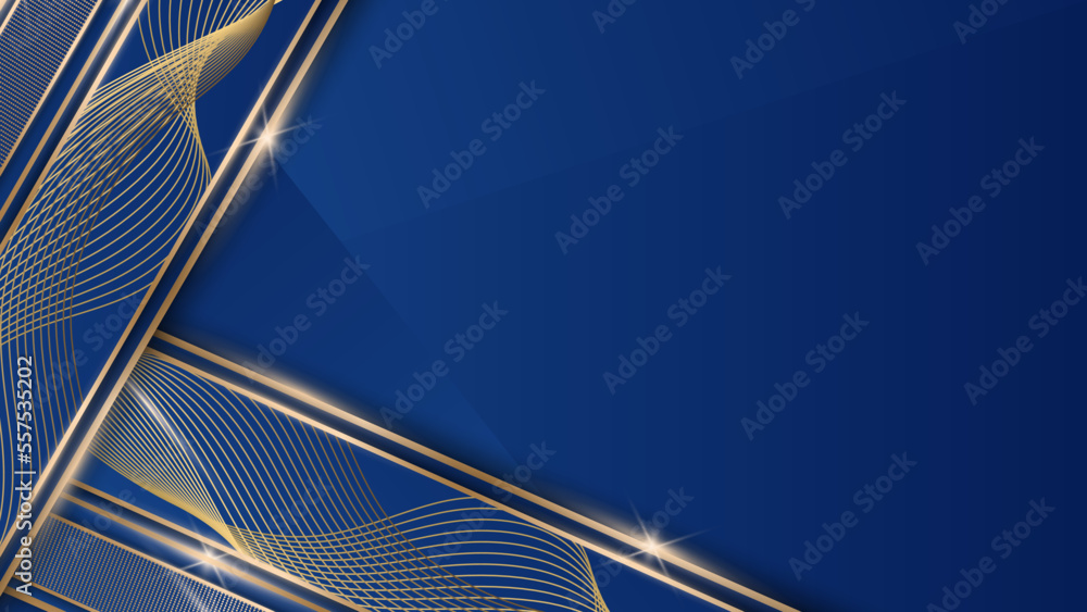Blue background with gold line and texture. Design template vector ...