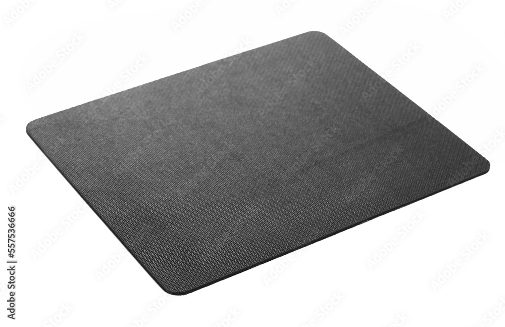 Blank black computer mat for mouse isolated on white, side view Stock ...