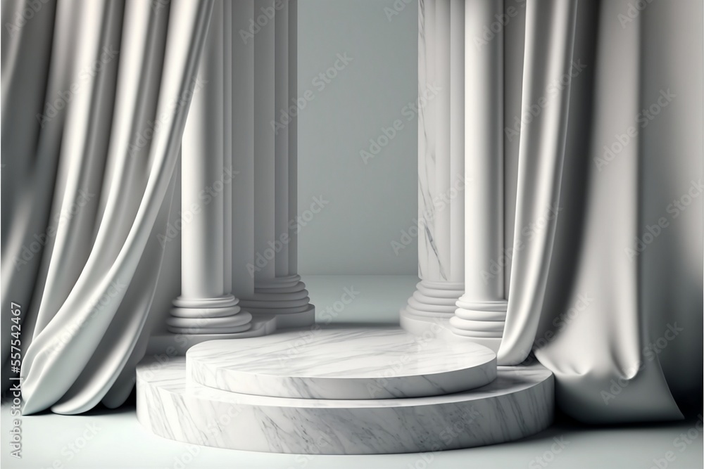 white marble platform pedestal display stage pillars with curtain ...