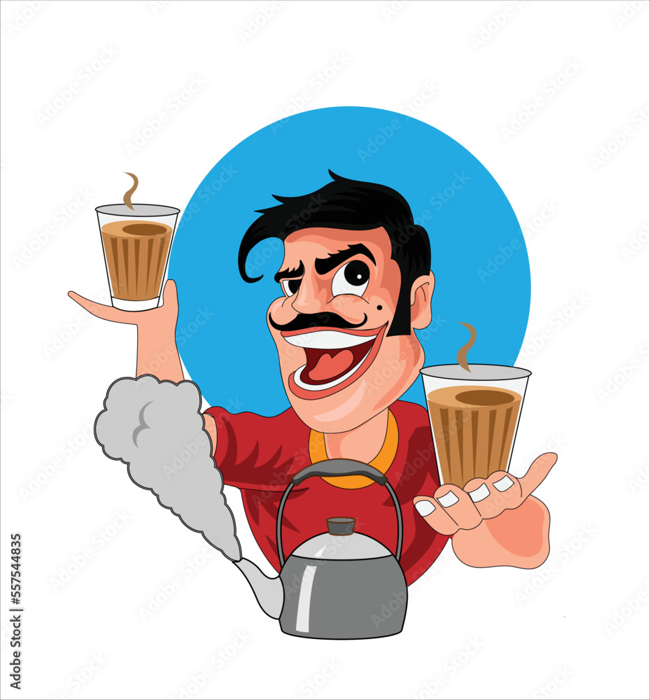 Indian or Pakistan man selling Tea, chai wala vector illustration Stock ...
