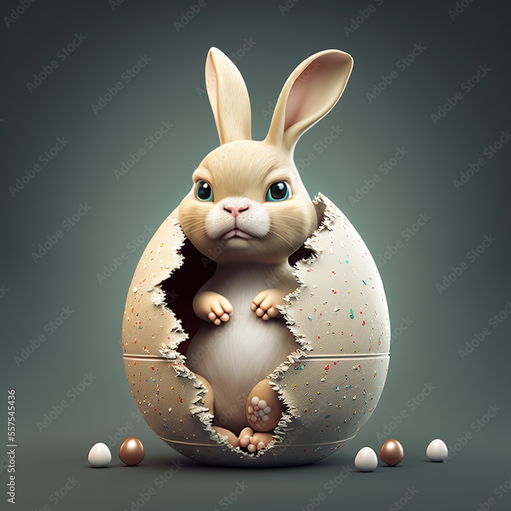 Funny cute rabbit made of easter egg, created with Generative AI ...