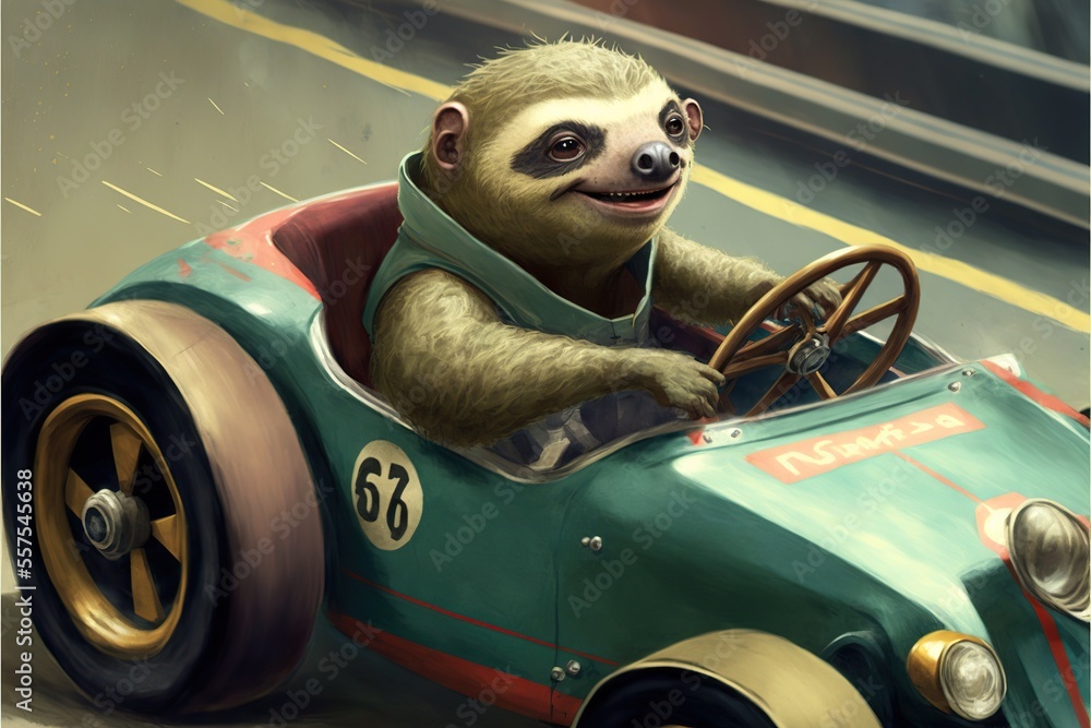Sloth driving a race car, created with Generative AI technology Stock ...