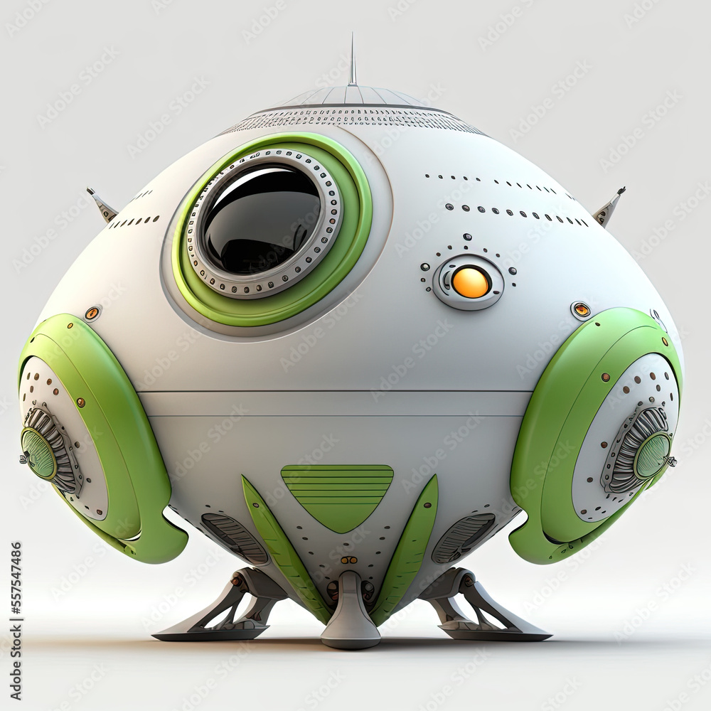 Green UFO robot isolated on white Stock Illustration | Adobe Stock