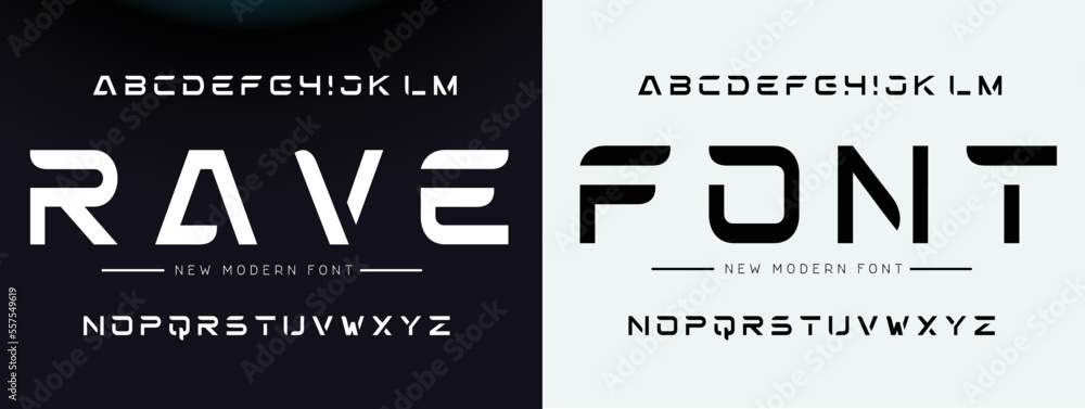 RAVE Sports minimal tech font letter set. Luxury vector typeface for ...