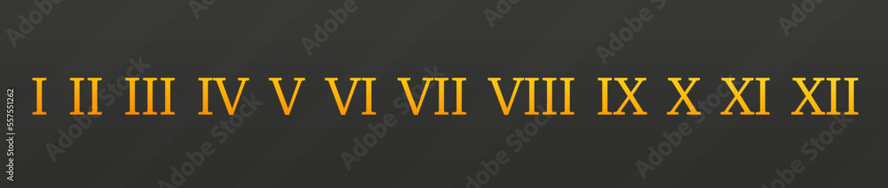 Gold roman numerals black background set. Elegant ancient number font 1 ...