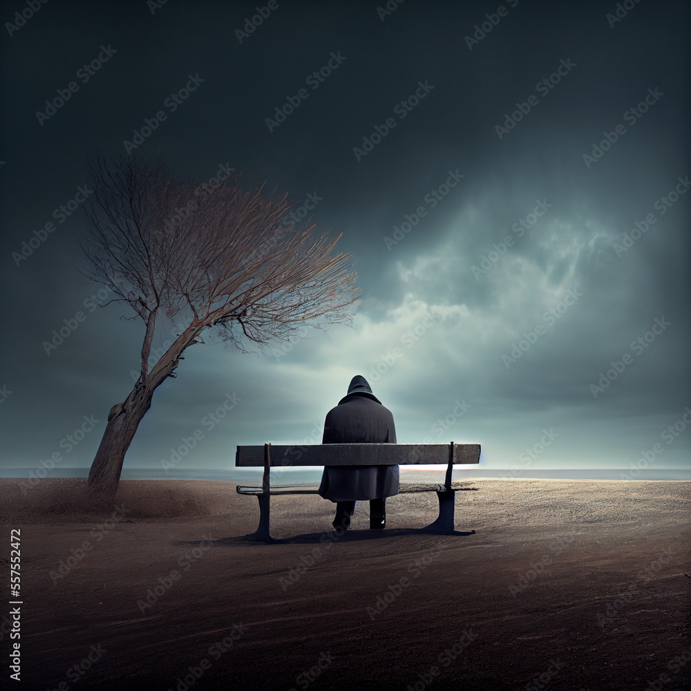 Visualization of loneliness, one lonely person, generative ai Stock ...