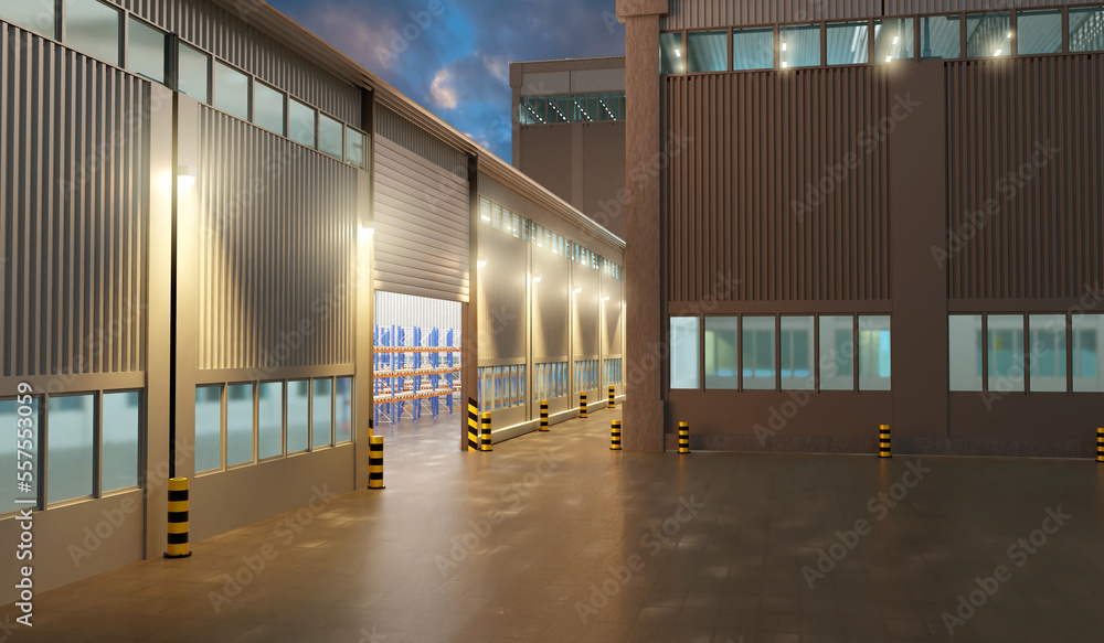 Storehouse building. Hangar exterior with warehouse. Territory of ...